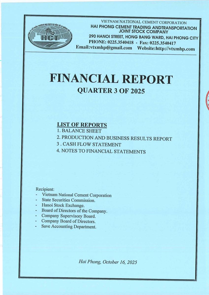 Financial report quarter 3 of 2025 | Báo cáo tài chính năm 2025